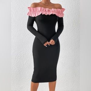Dresses | Off Shoulder Ruffle Trim Bodycon Dress | Poshmark